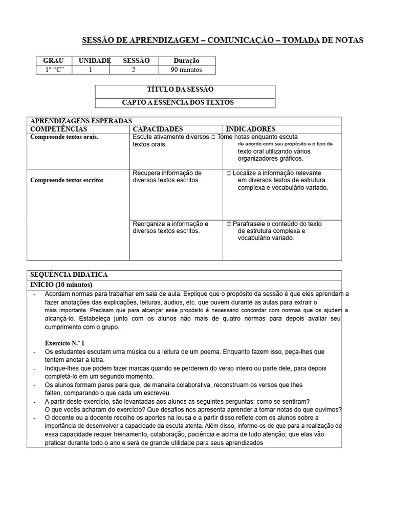 Com1 U1 Sessão 03 Tomada de Notas | PDF | Aprendizado | Lição