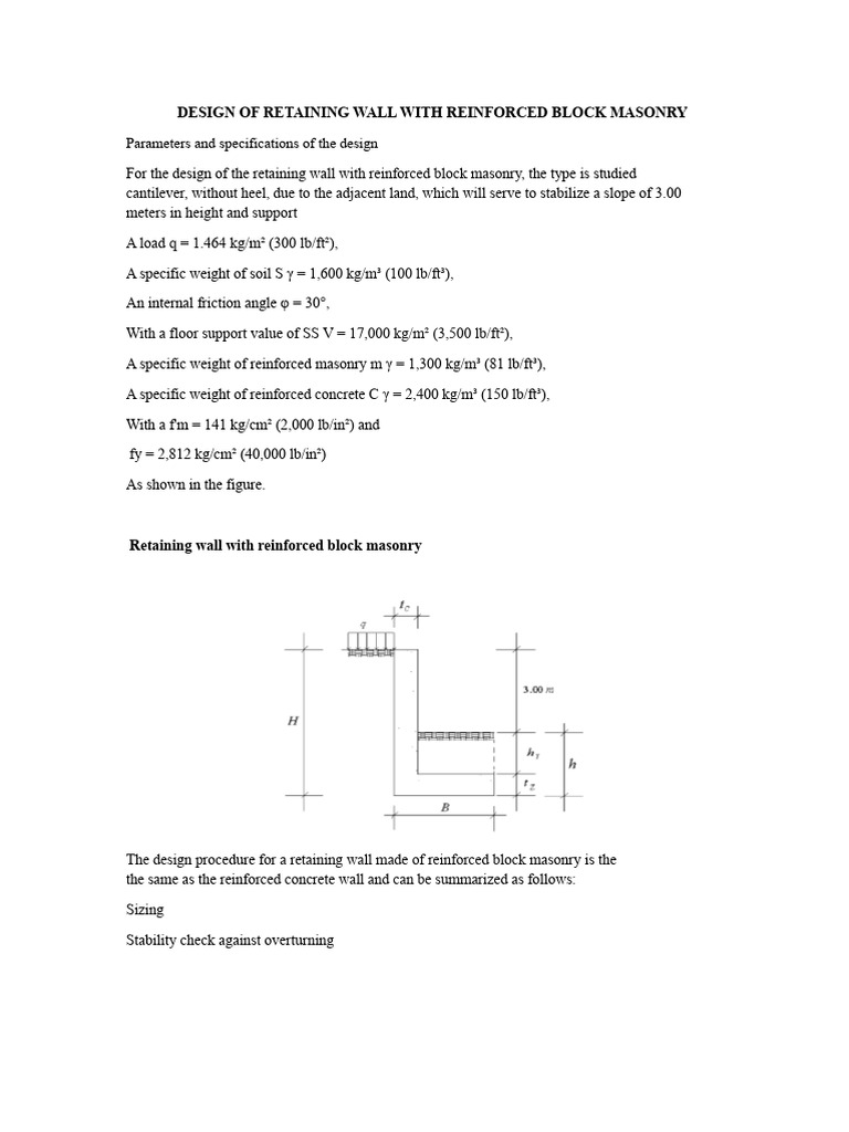 Retaining Wall Design: Reinforced Block Masonry | PDF | Building ...