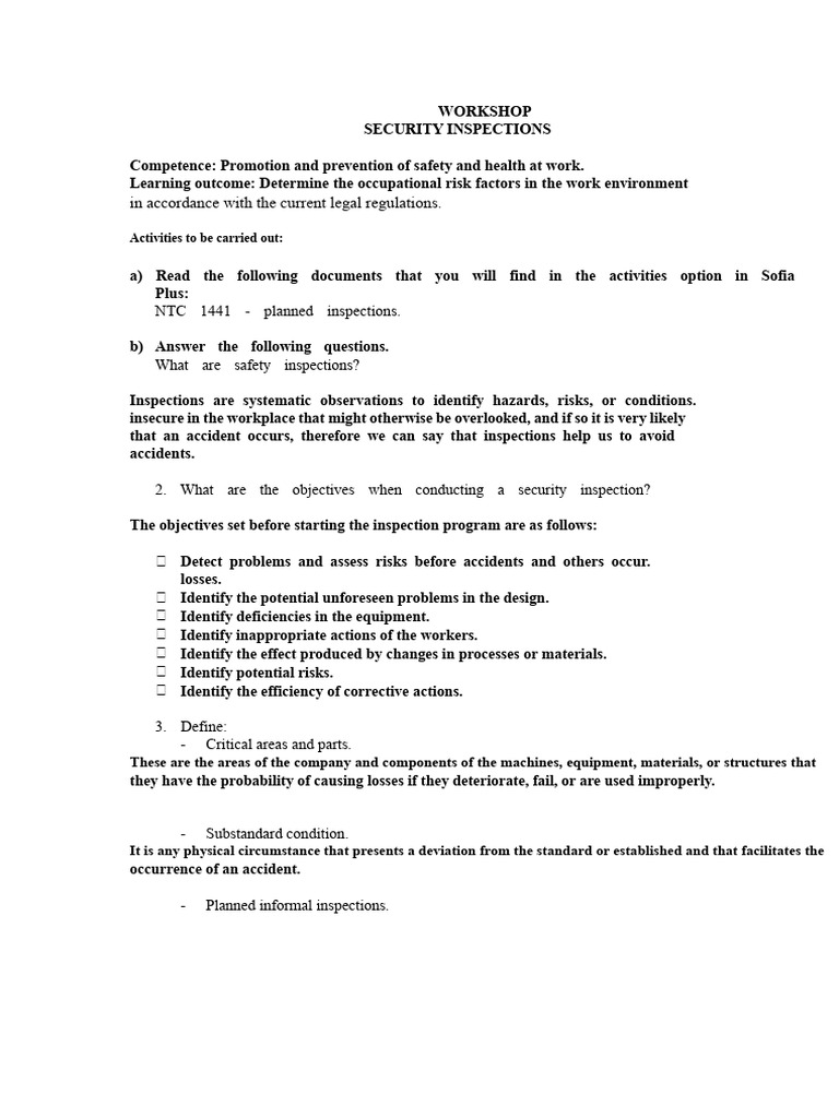 Safety Inspections Workshop Completed | PDF | Occupational Safety And ...