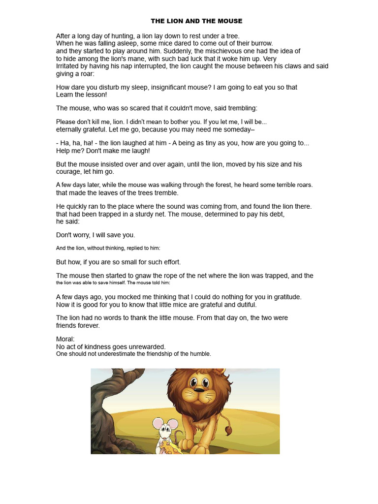 Lion and Mouse: A Tale of Friendship | PDF