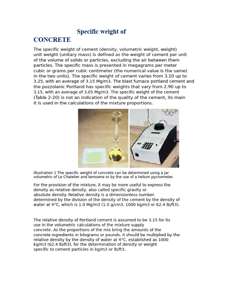 Specific Weight of Concrete | PDF | Density | Weight