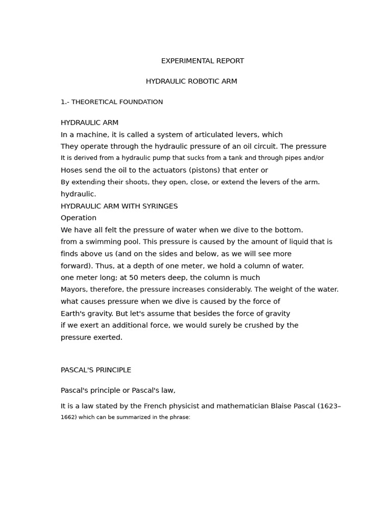 Hydraulic Robotic Arm Project Report | PDF | Pressure | Pressure ...