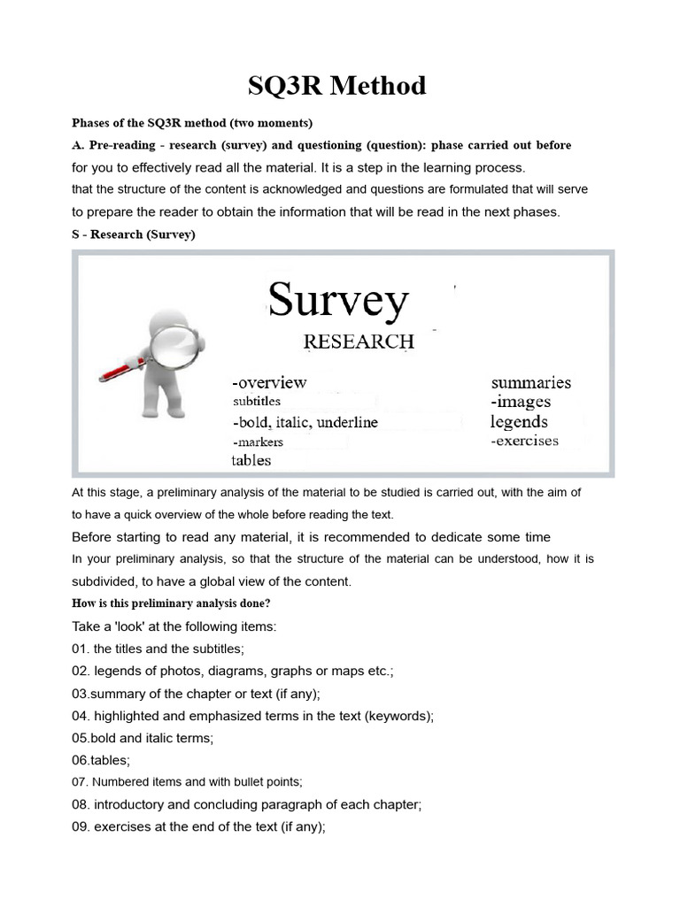 SQ3R Method | PDF | Speed Reading | Mind