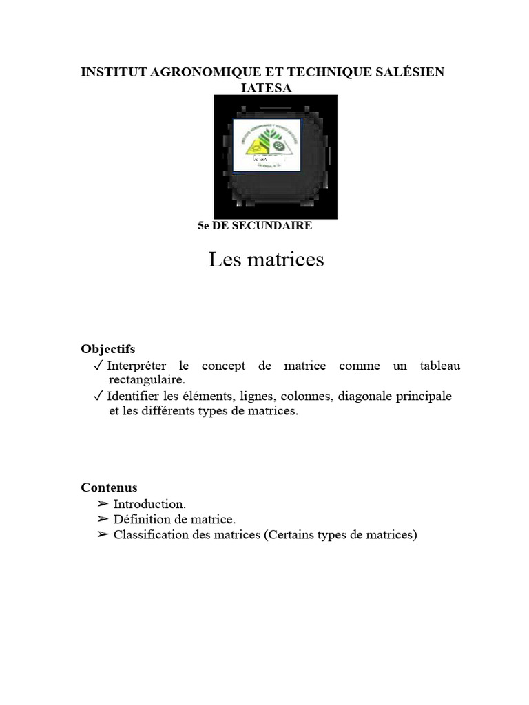 Éléments D'une Matrice Et Types de Matrices | PDF | Matrice ...