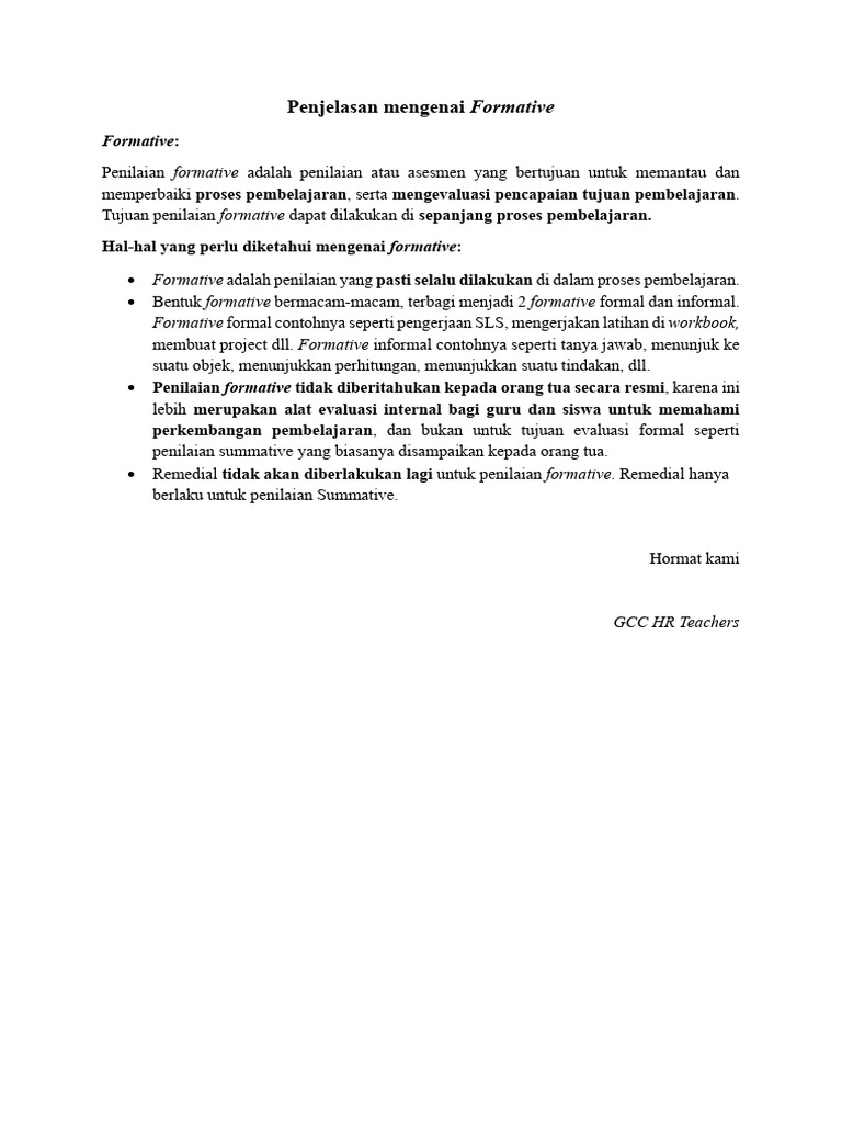 Penjelasan Penilaian Formative | PDF
