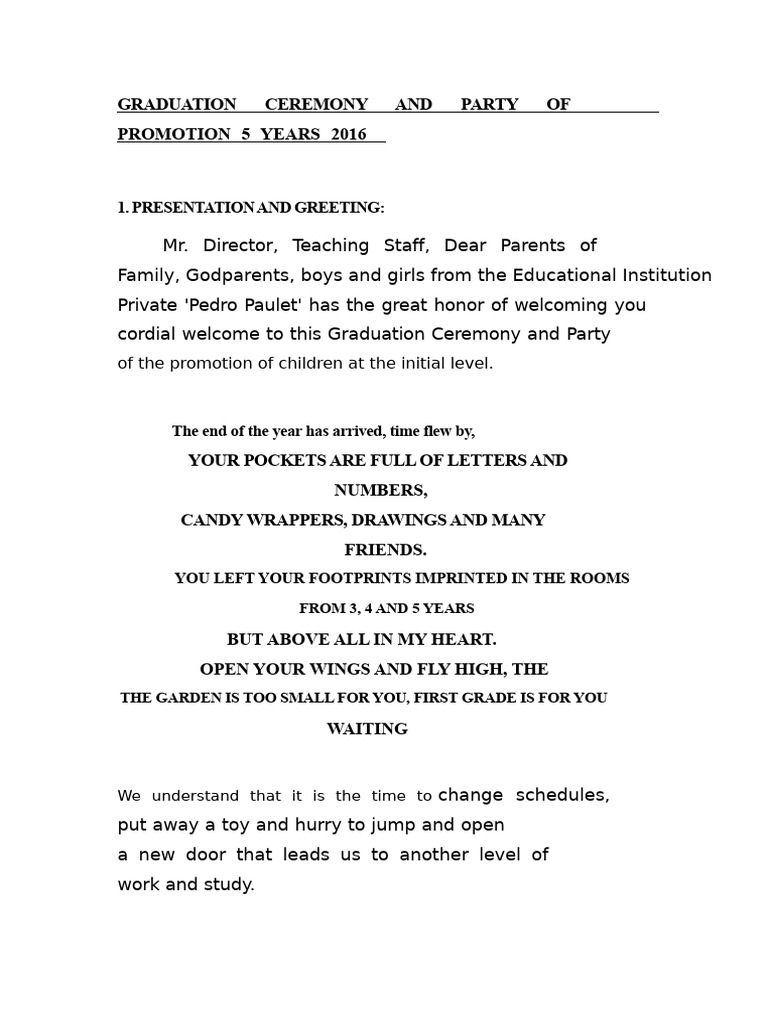 Graduation Ceremony and Promotion Party 5 Years | PDF