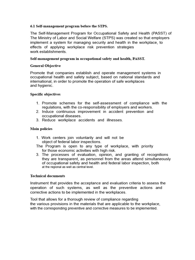Self-Management Program of The STPS | PDF | Occupational Safety And ...