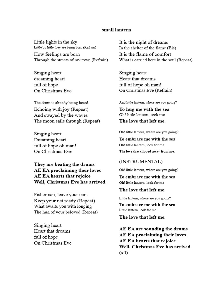 Christmas Eve Lantern Song Lyrics | PDF