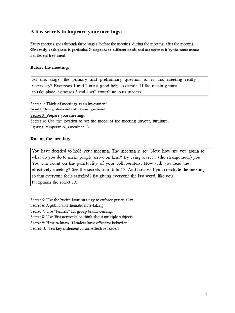 Meeting Facilitation Techniques | PDF | Classroom