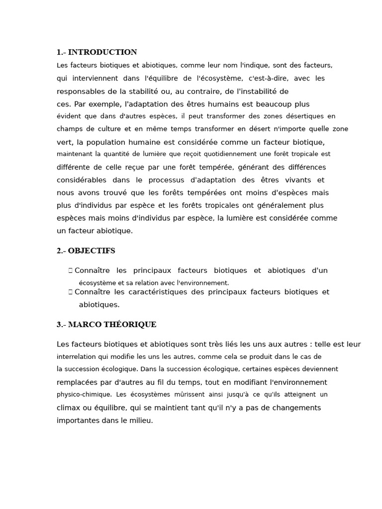 Facteurs Biotiques Et Abiotiques | PDF | Eau | Oxygène