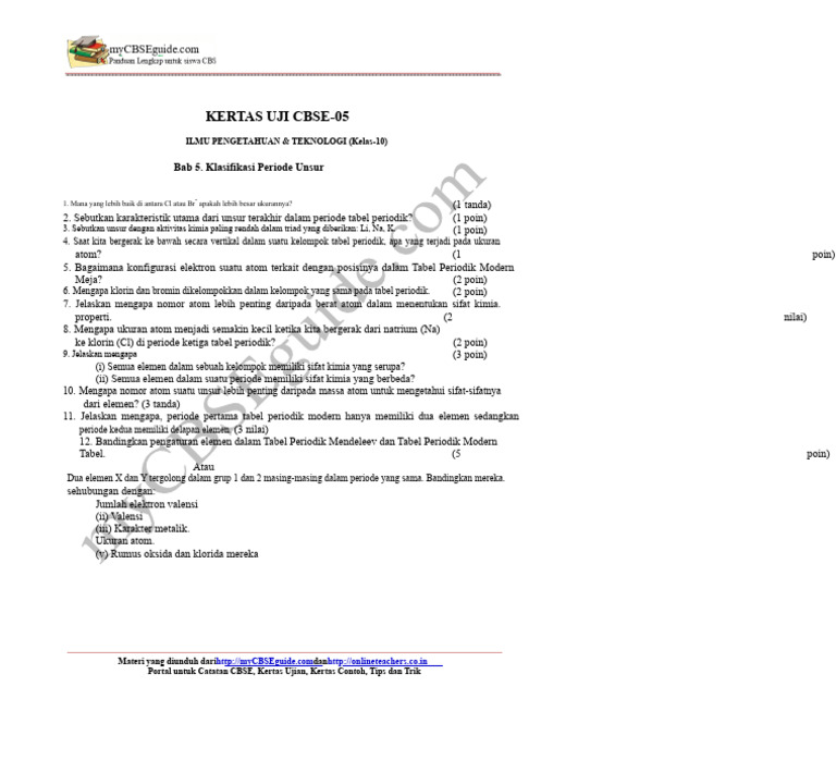 10 Uji Klasifikasi Peridik Elemen Sains 05 | PDF