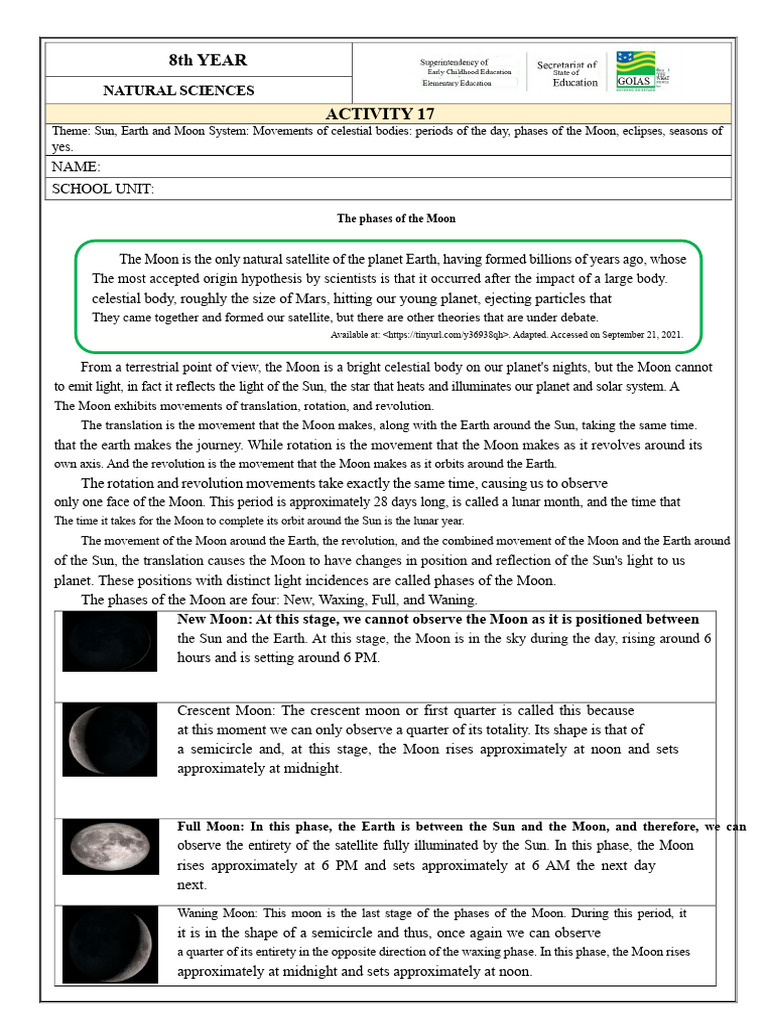Activity 17 8th CIE Solar System Earth and Moon | PDF | Moon | Eclipse