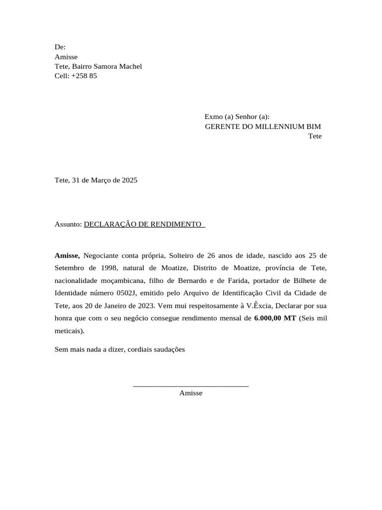 Declaração de Rendimento | PDF