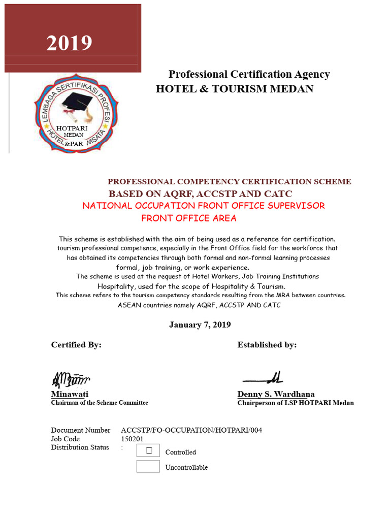 Front Office Supervisor Occupational Scheme | PDF | Educational ...