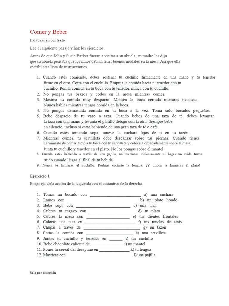 Comer y Beber | PDF | Almuerzo | Alimentos