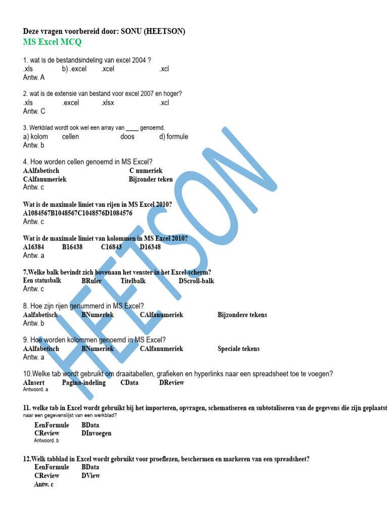 Excel MCQ | PDF