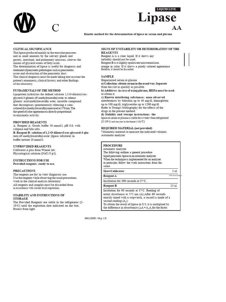 Lipase Aa Liquid SP | PDF | Blood Plasma | Pancreas