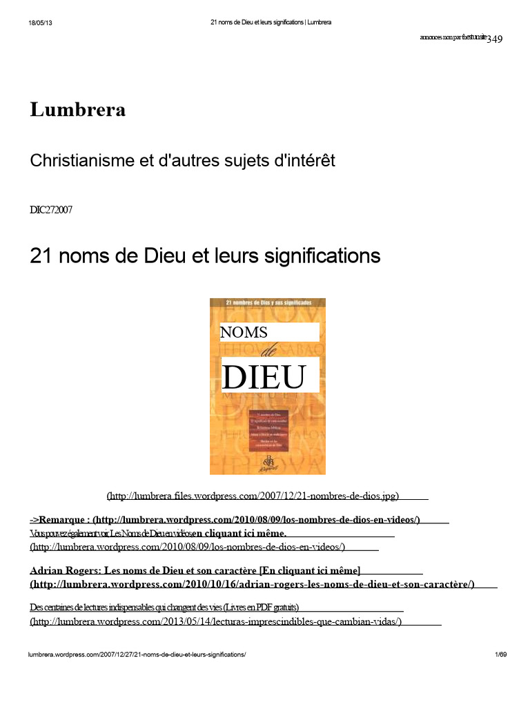 21 Noms de Dieu et leurs significations | PDF | Tétragramme ...