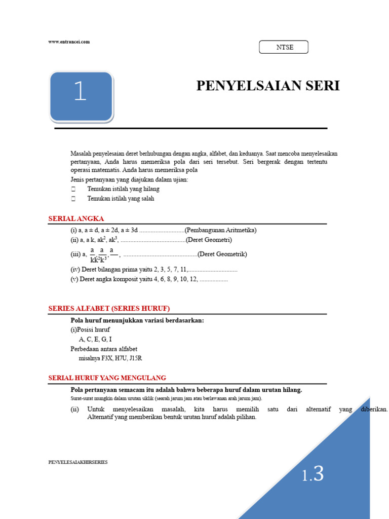 Teori Penyelesaian Seri Ntse | PDF