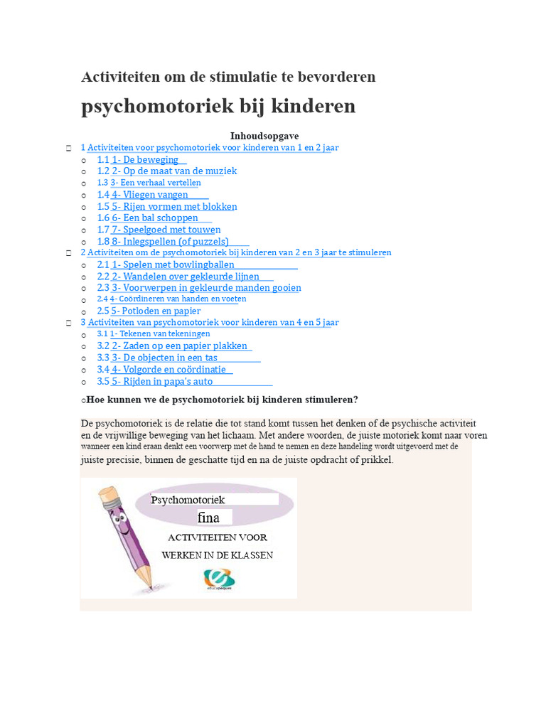 Activiteiten Om de Psychomotoriek Bij Kinderen Te Stimuleren | PDF
