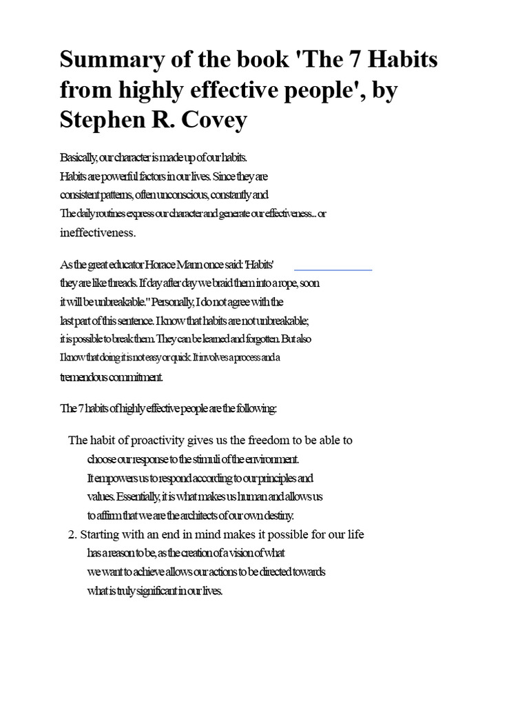 7 Habits of Highly Effective People Summary | PDF | Psychological ...