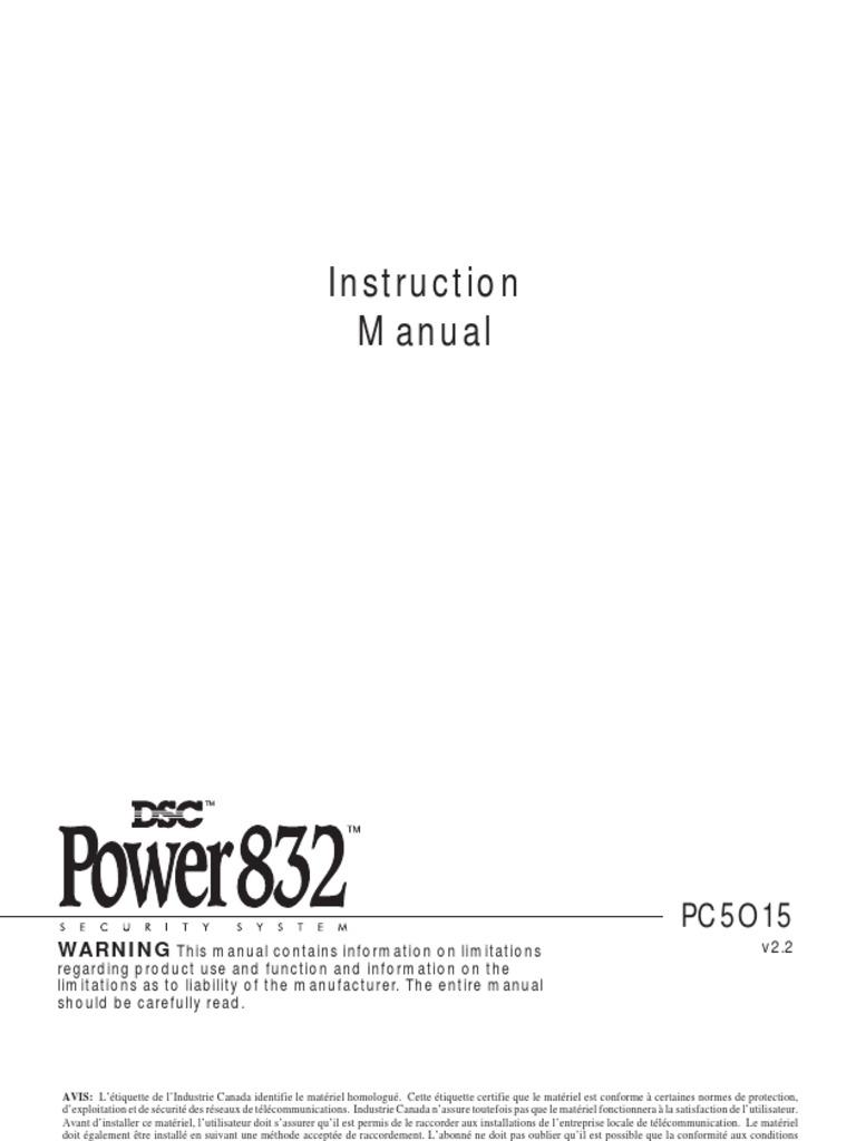 DSC Power 832 Security System | PDF | Alarme anti-intrusion | Téléphone