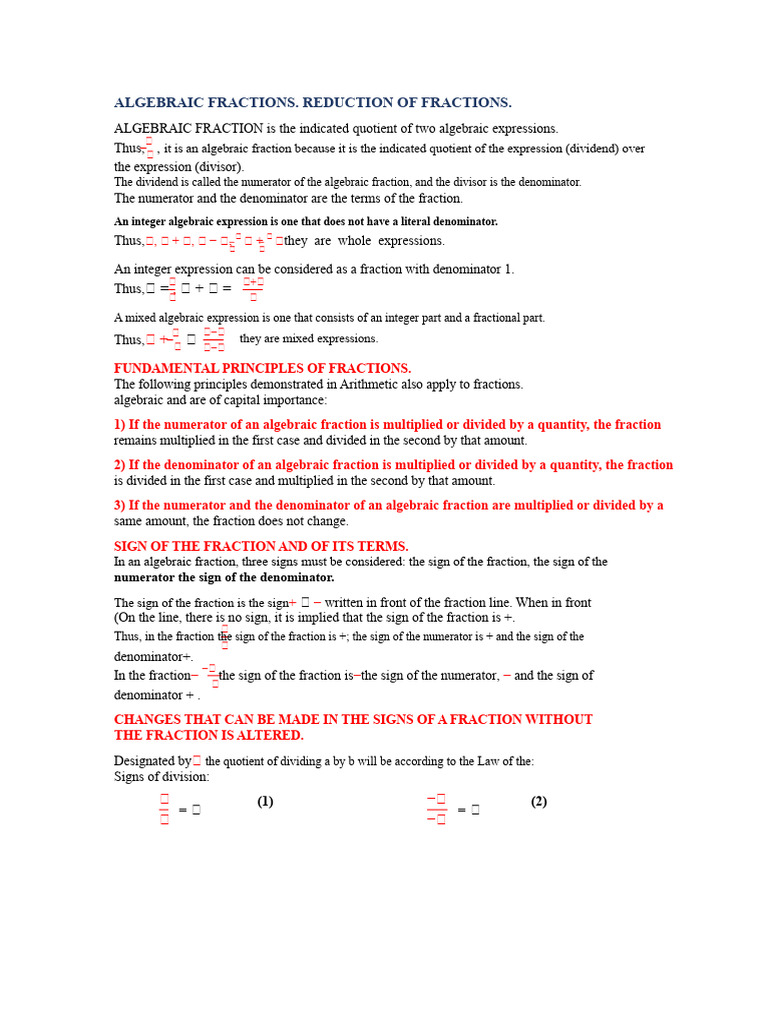 4-Algebaic Fractions-Reduction of Fractions | PDF | Division (Mathematics) | Number Theory