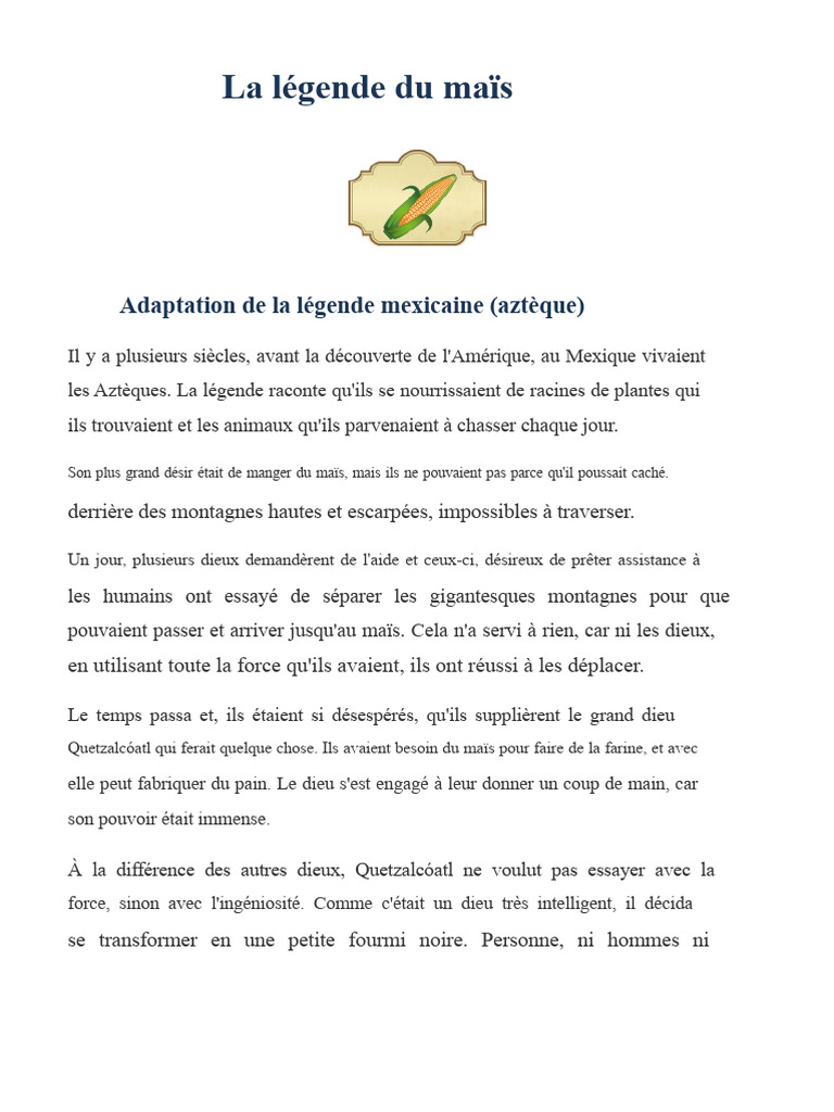 La légende aztèque du maïs et Quetzalcóatl | PDF | Maïs