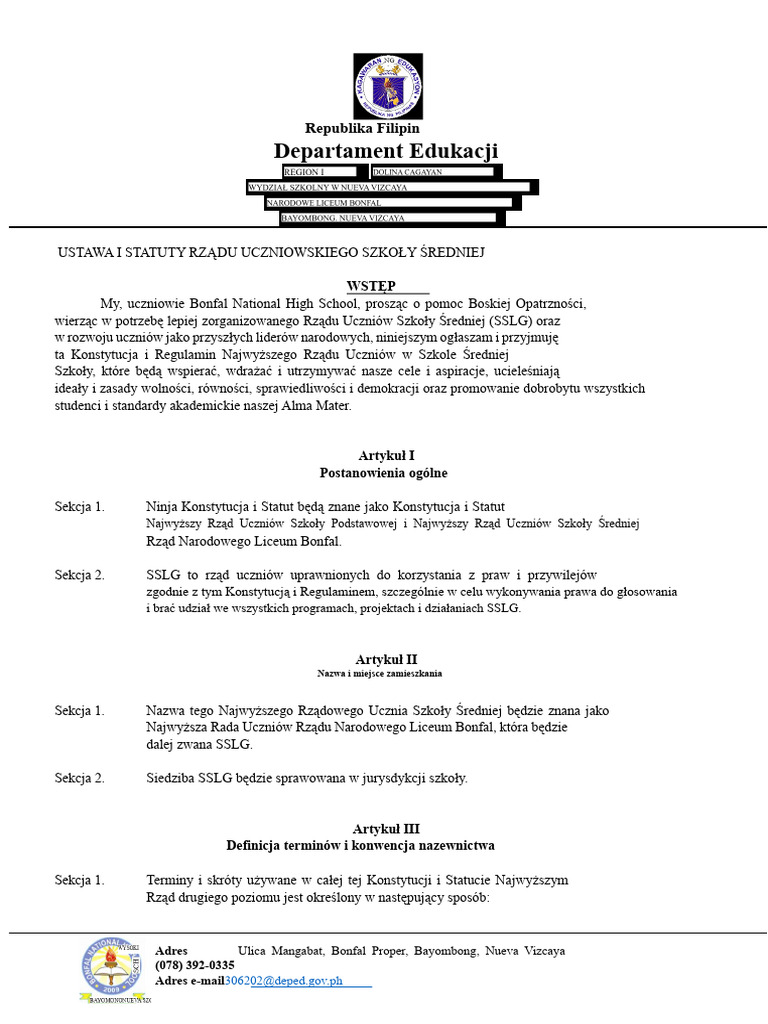 SSLG - Konstytucja I Statut NHS (Zrewidowane) | PDF