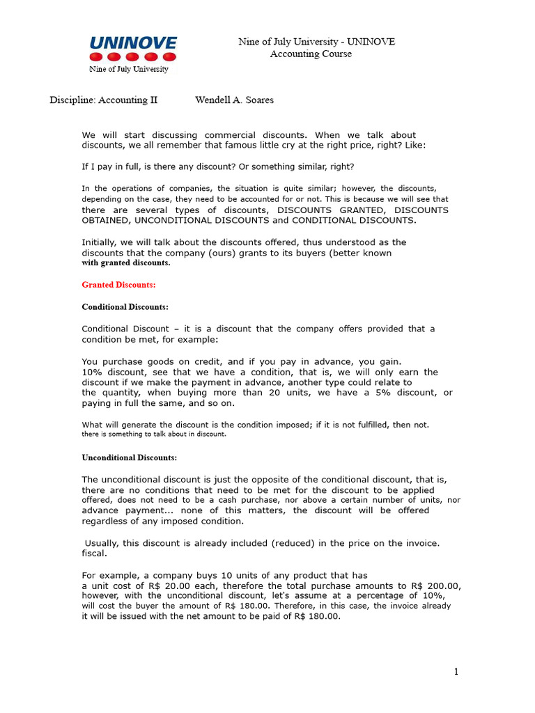 Understanding Accounting Discounts | PDF | Debits And Credits ...