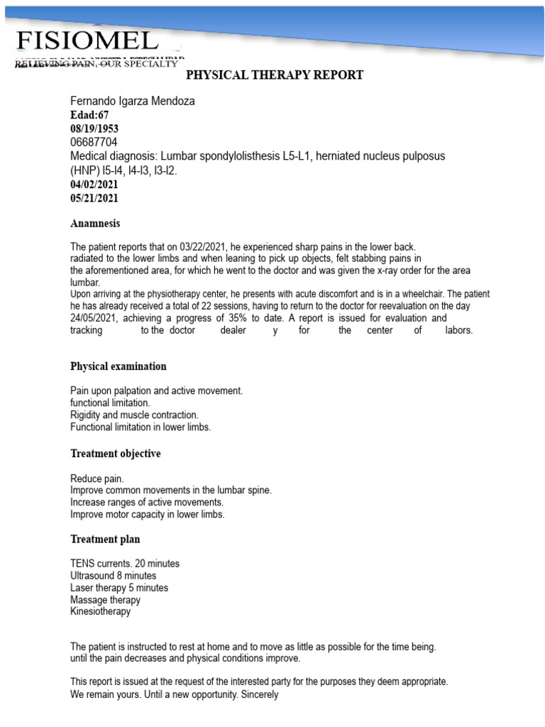 Physiotherapy Report | PDF