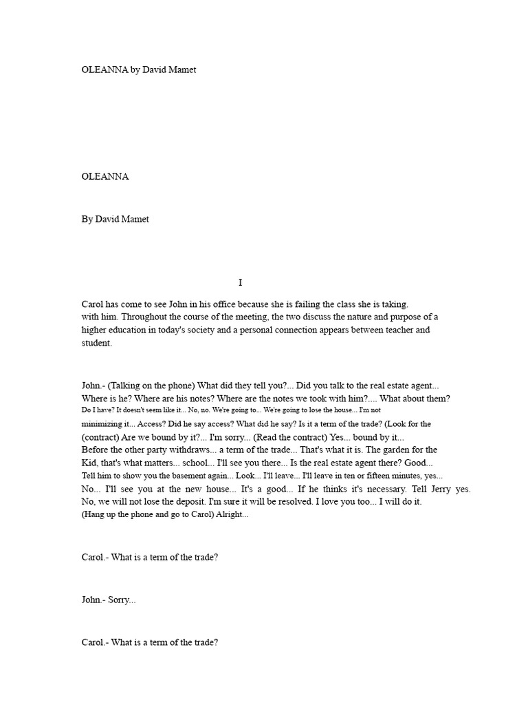 Oleanna by David Mamet | PDF