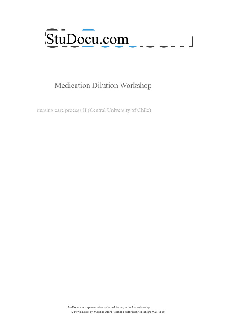 Drug Dilution Workshop | PDF | Saline (Medicine) | Intravenous Therapy