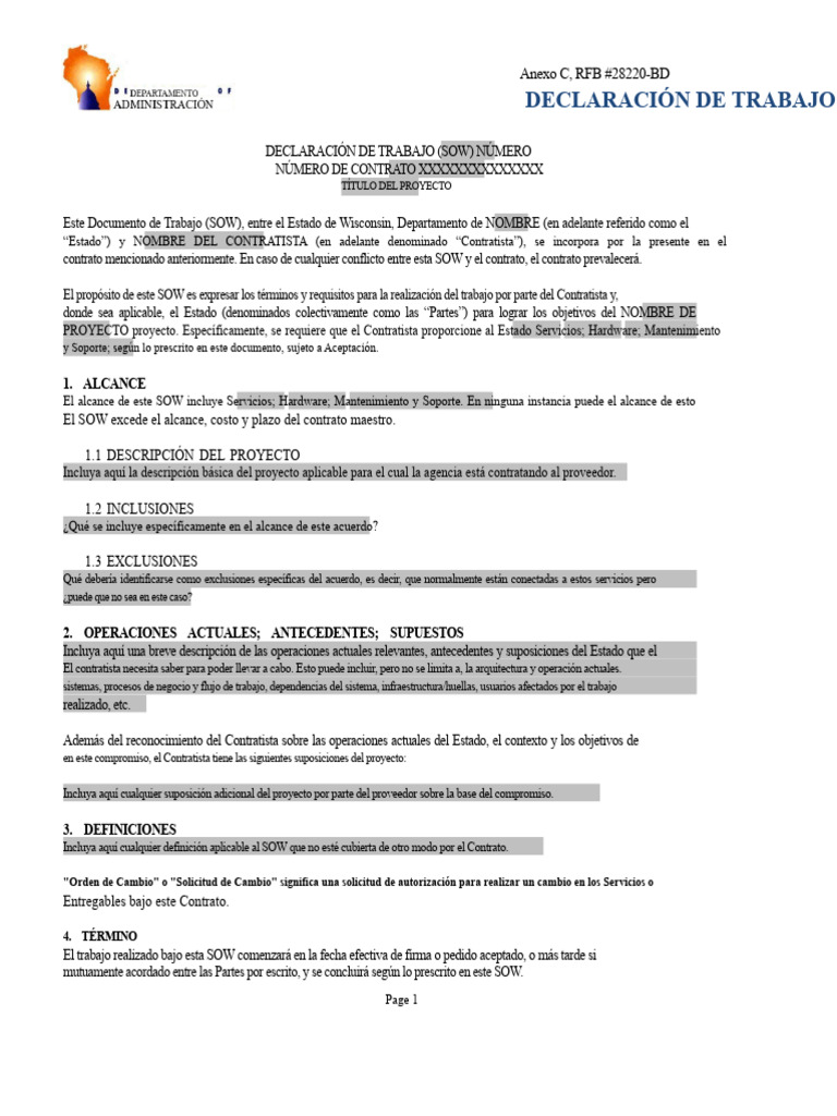 Plantilla de SOW | PDF | Estado (política) | Contratista general