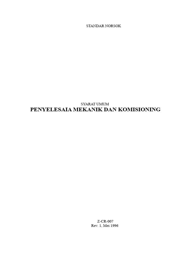 Standar NORSOK: Penyelesaian Mekanis dan Komisioning | PDF