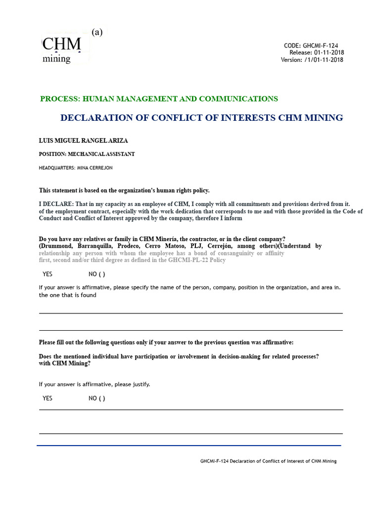 Declaration of Conflict of Interests | PDF | Business | Labor