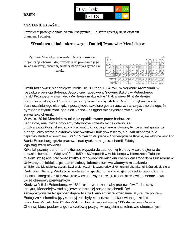 Wynalazca Układu Okresowego - Dmitrij Iwanowicz Mendelejew: Dzień 4 ...