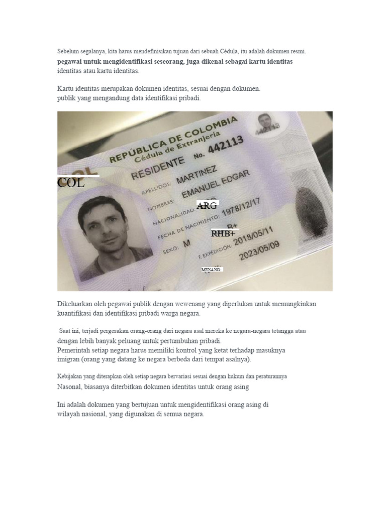 Panduan Lengkap Kartu Identitas Asing Kolombia | PDF
