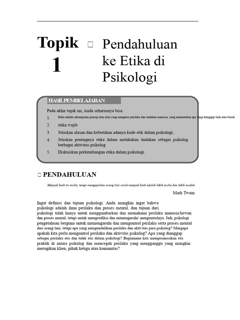 Topik 1 Pengenalan Etika Dalam Psikologi | PDF