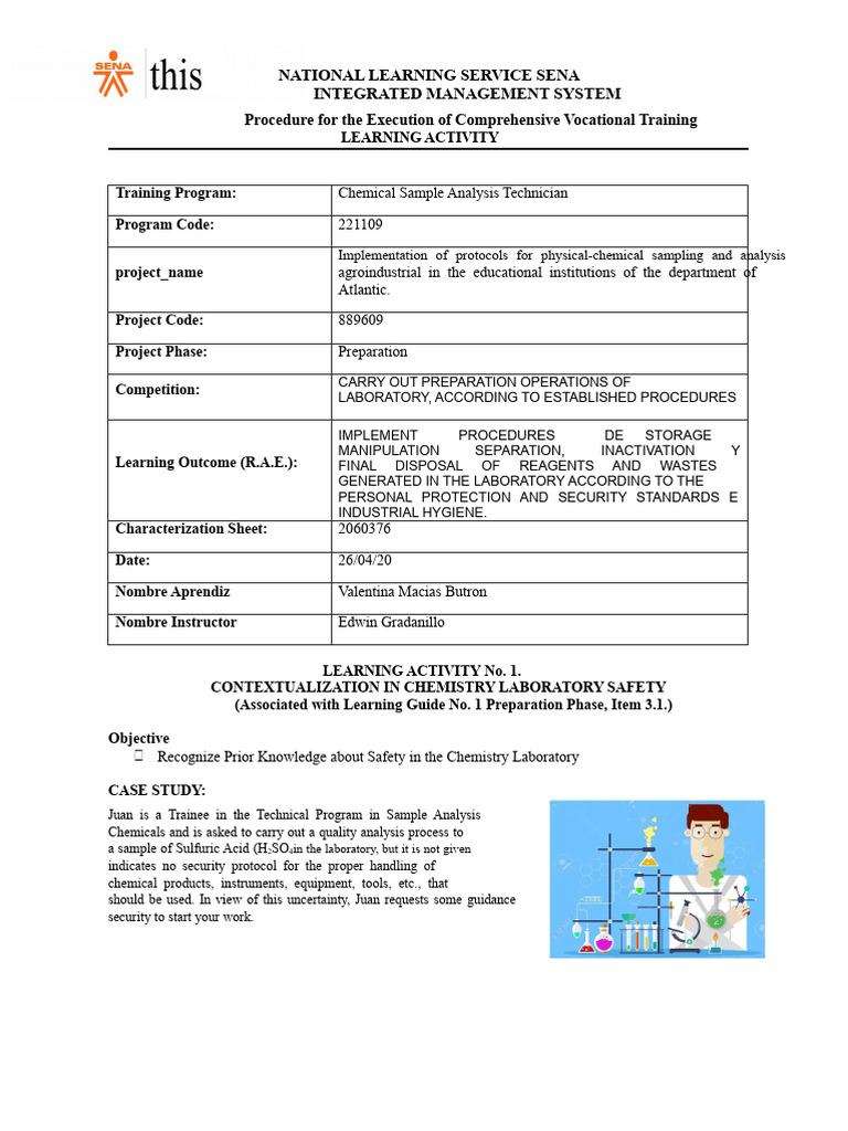 INITIAL LEARNING ACTIVITY Laboratory Safety in Chemistry | PDF ...