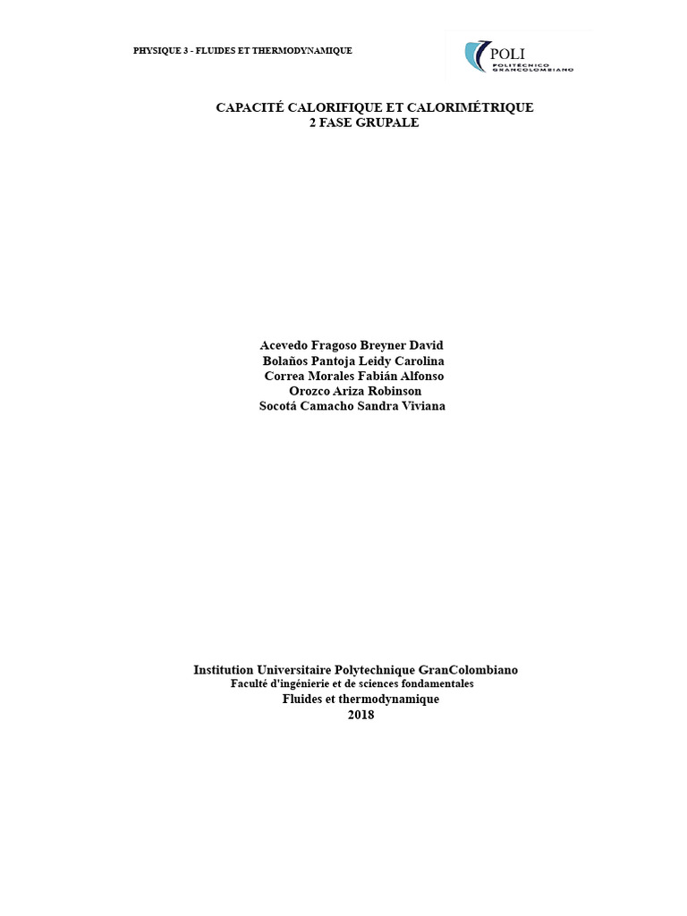 Travail Collaboratif Fluide Et Thermodynamique Remise Finale | PDF ...