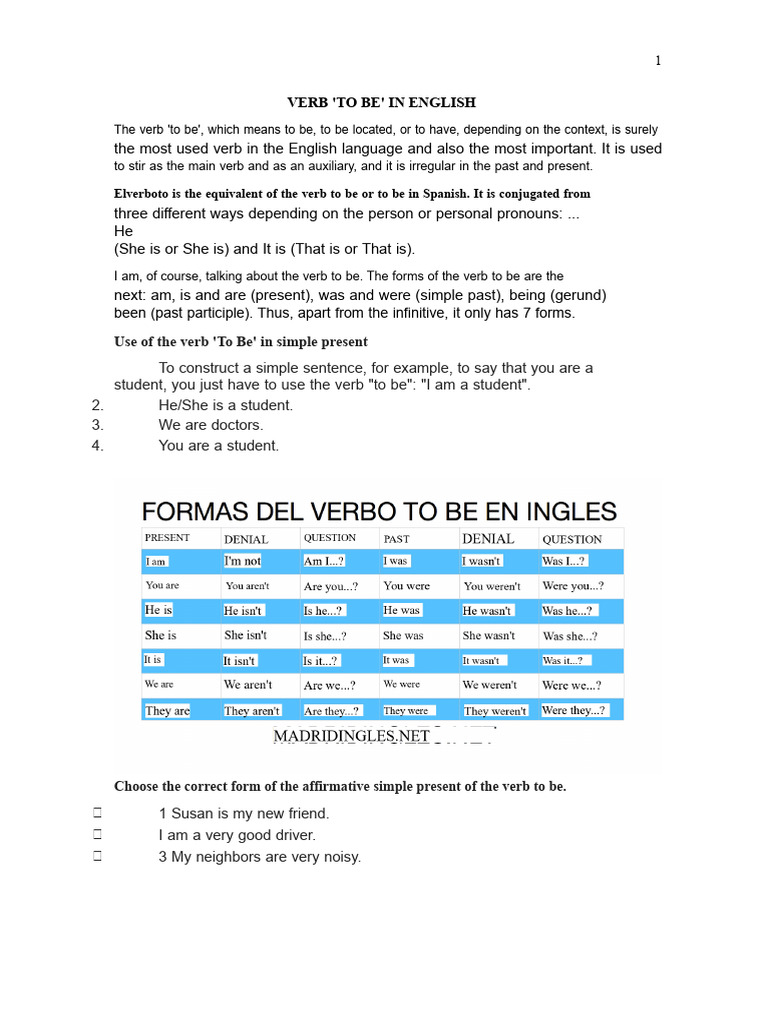 Verb To Be | PDF | Verb | Grammatical Conjugation