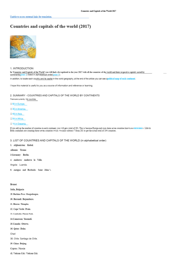 Countries and Capitals of The World - Updated To 2017 | PDF