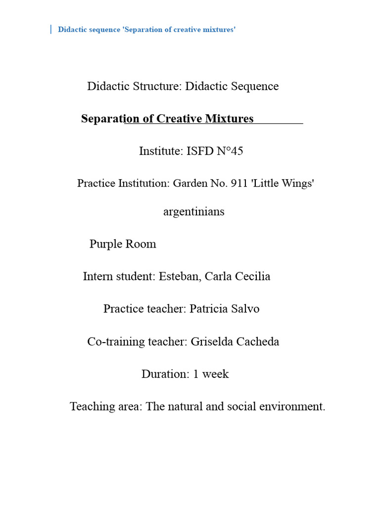Didactic Sequence - Field III - Esteban Carla 3rd 3rd Mixtures | PDF