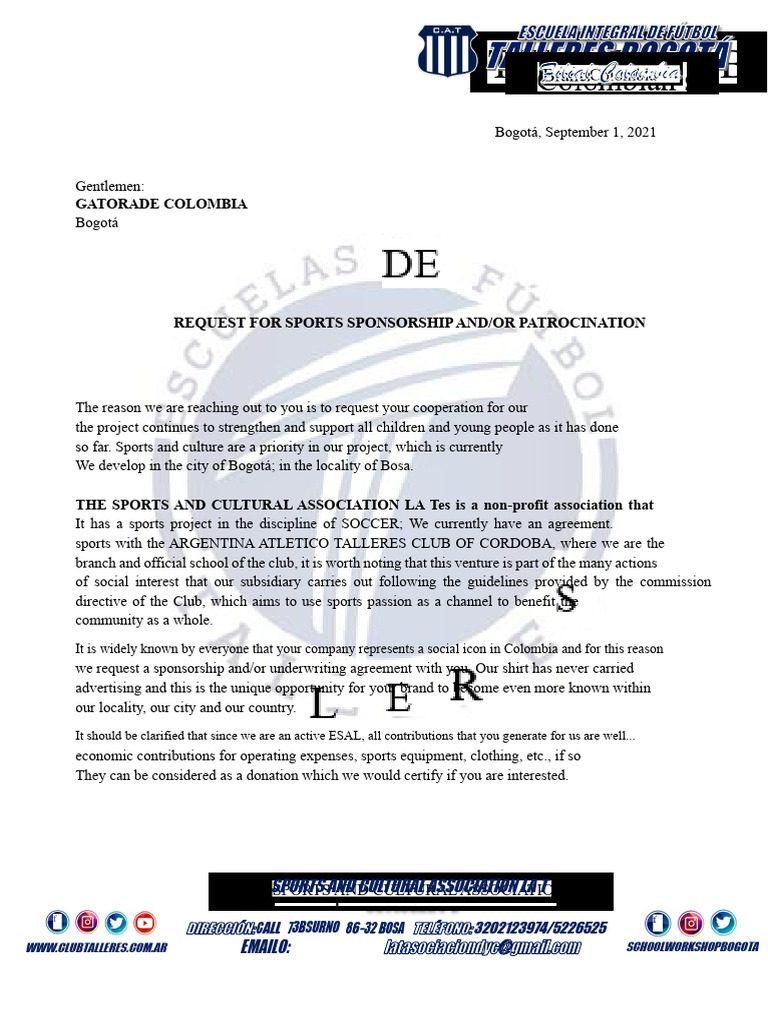 Letter of Sponsorship Gatorade Colombia | PDF | Entertainment