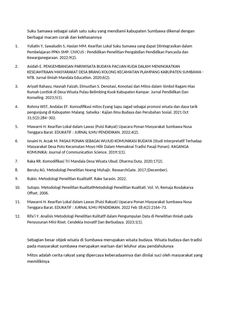 Kearifan Lokal Suku Samawa dan Pariwisata | PDF
