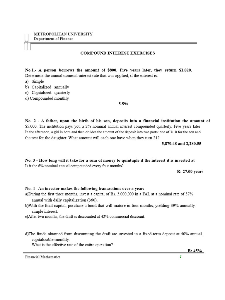 Compound Interest Exercises Guide | PDF | Interest | Interest Rates