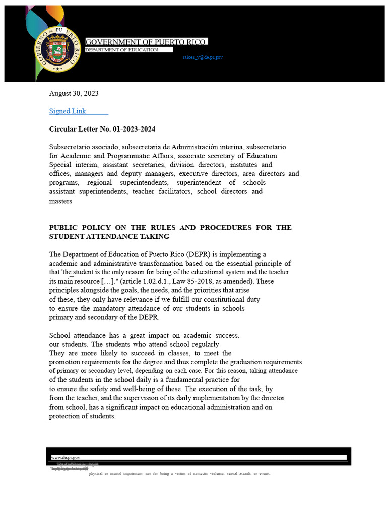 CIRCULAR LETTER NO. 01-2023-2024-Signed | PDF | Teachers | Justice