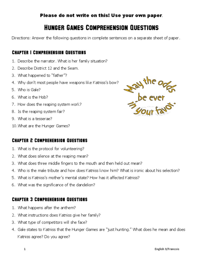 Hunger Games Chapter Comprehension Questions | PDF