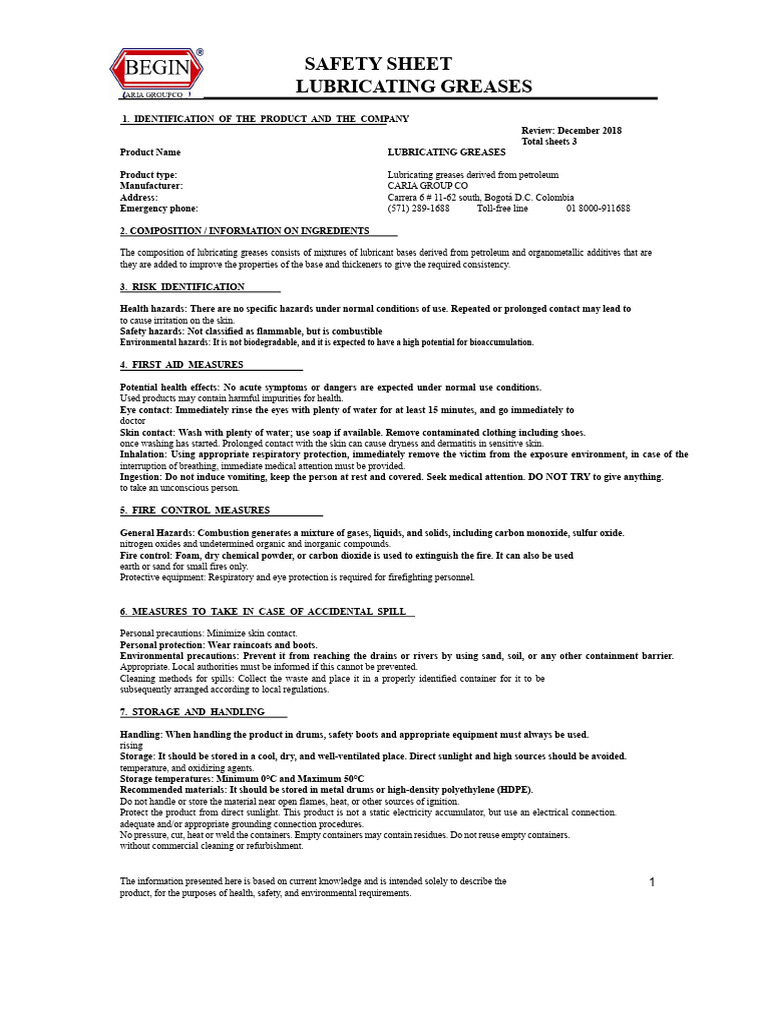 Safety Data Sheet for Lubricating Greases | PDF | Combustion | Fires